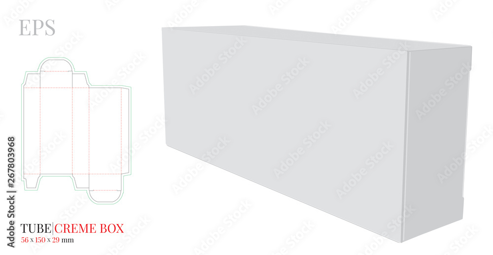 Tube creme Box Template, Vector with die cut / laser cut layers. White ...