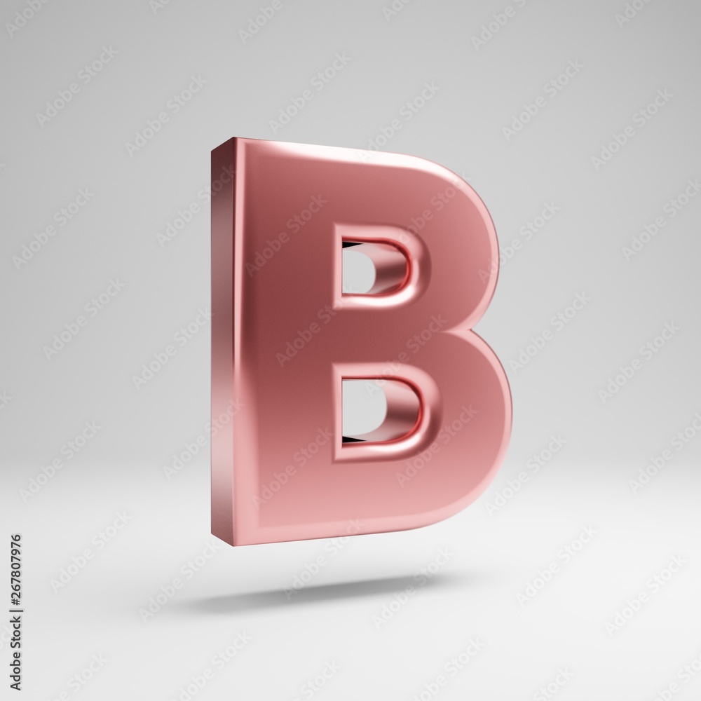 Volumetric glossy Rose Gold uppercase letter B isolated on white ...