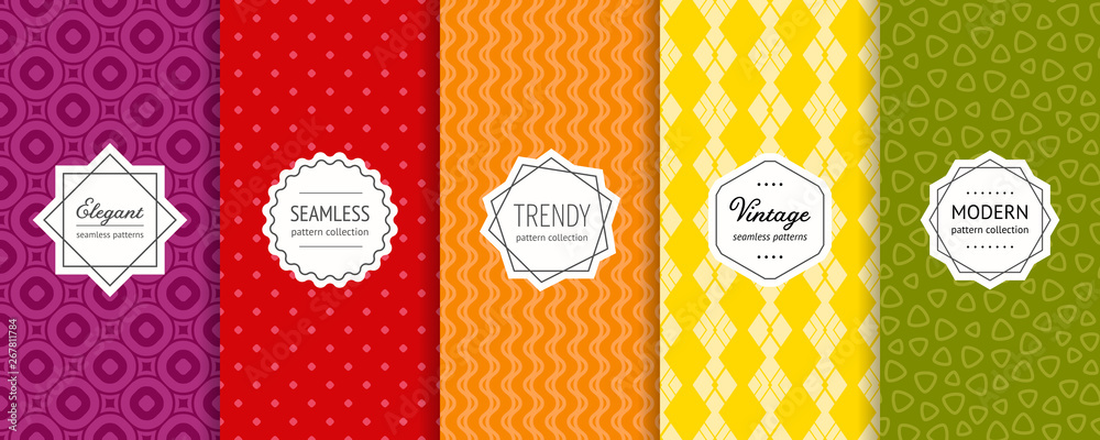 Vector geometric seamless patterns collection. Set of bright colorful ...