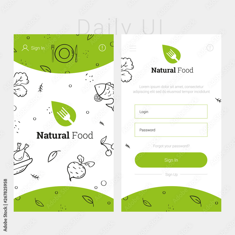 Green app design template of natural food. Concept food interface ...