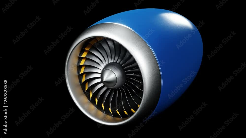 Animation jet engine, close-up view jet engine blades. Jet engine ...