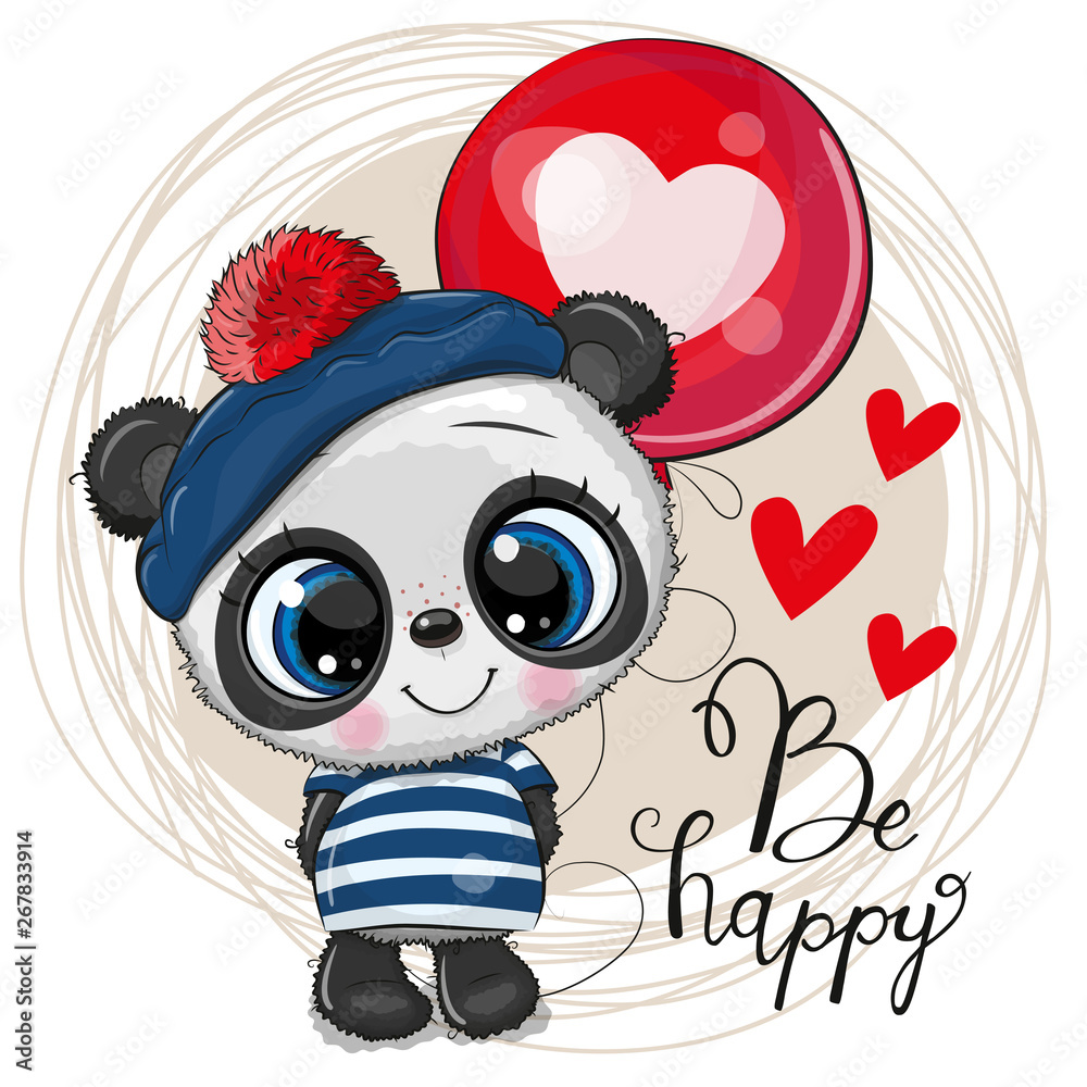 Cute Cartoon Panda with balloon Stock Vector | Adobe Stock