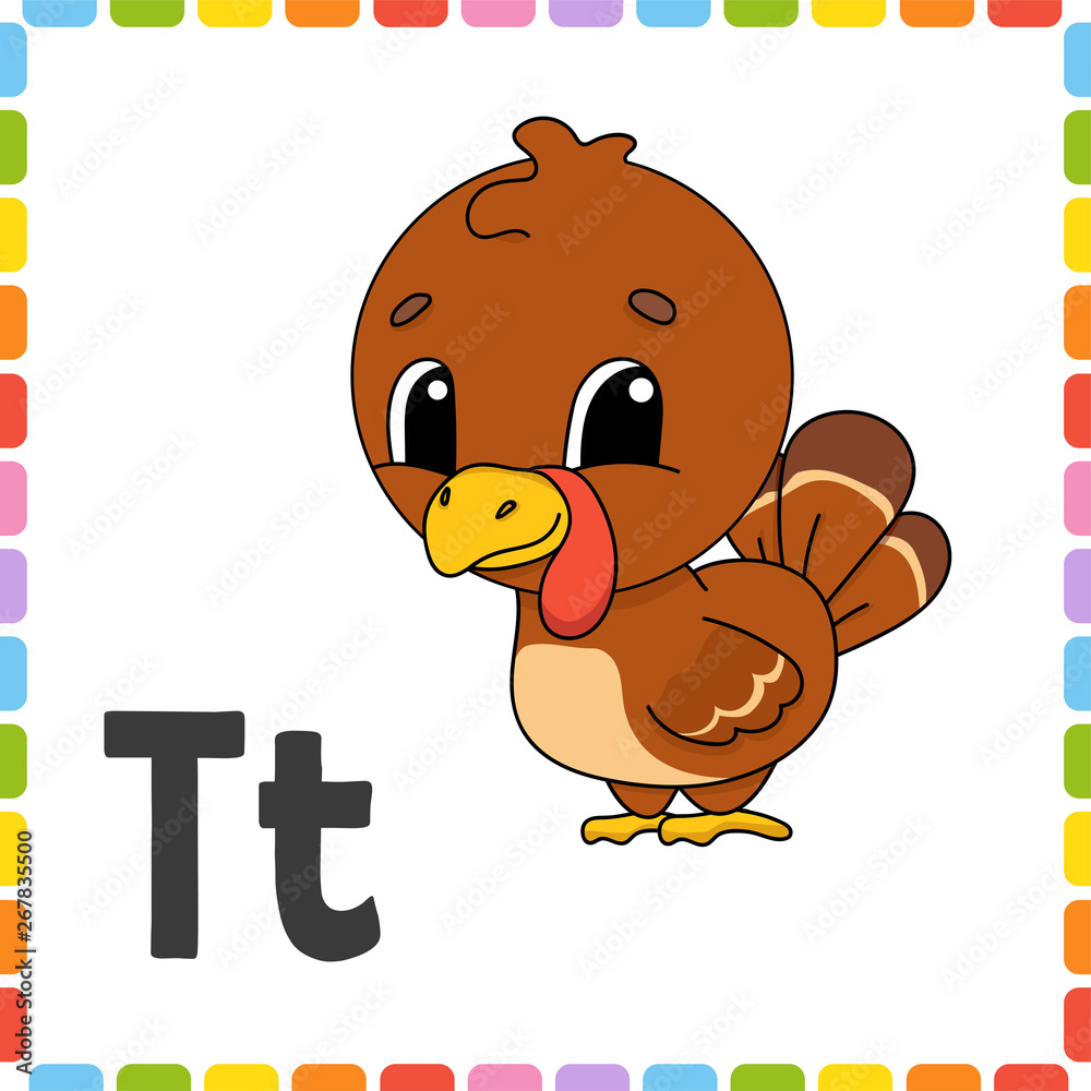 Funny alphabet. ABC flash cards. Cartoon cute character isolated on ...