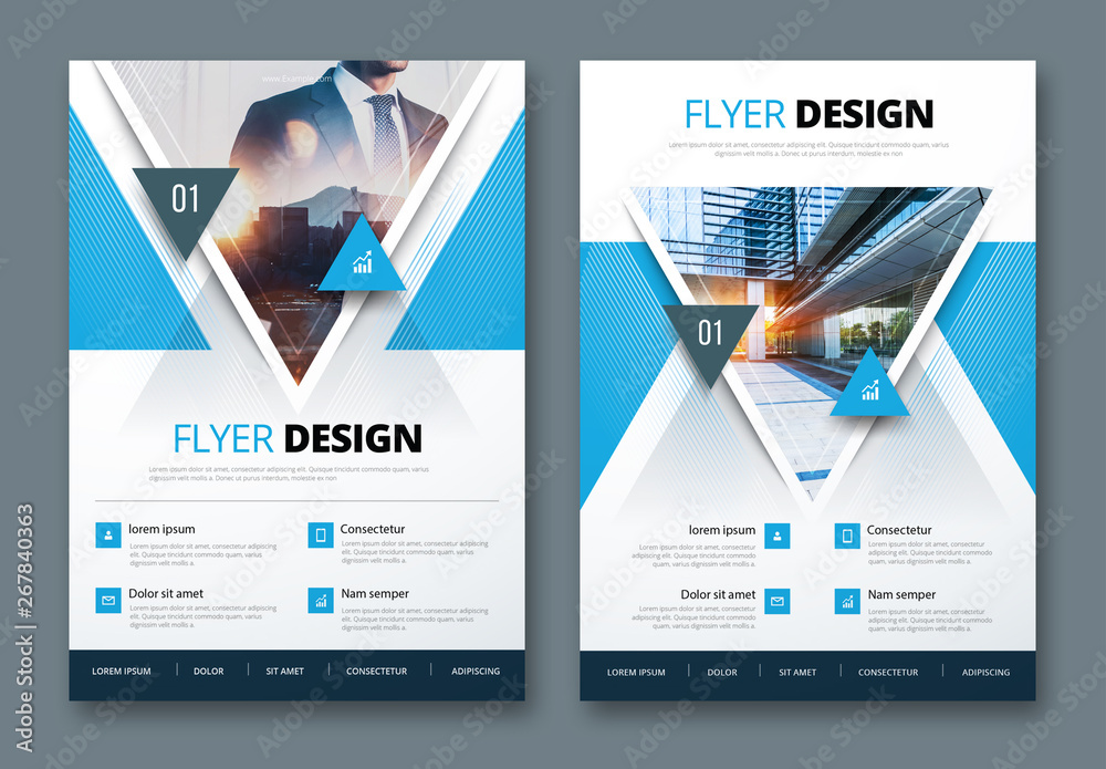 Colorful Business Flyer Layout with Triangle Elements Stock Template ...