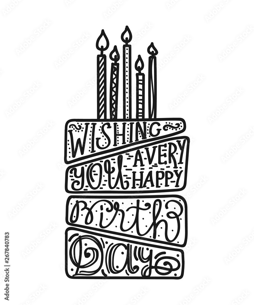 Happy Birthday cake with candles. Lettering design Stock Vector | Adobe ...