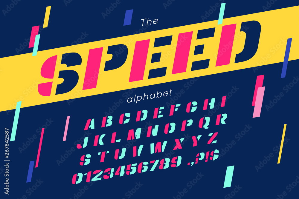 Vector speed font and alphabet. Abc, english letters and numbers vector ...