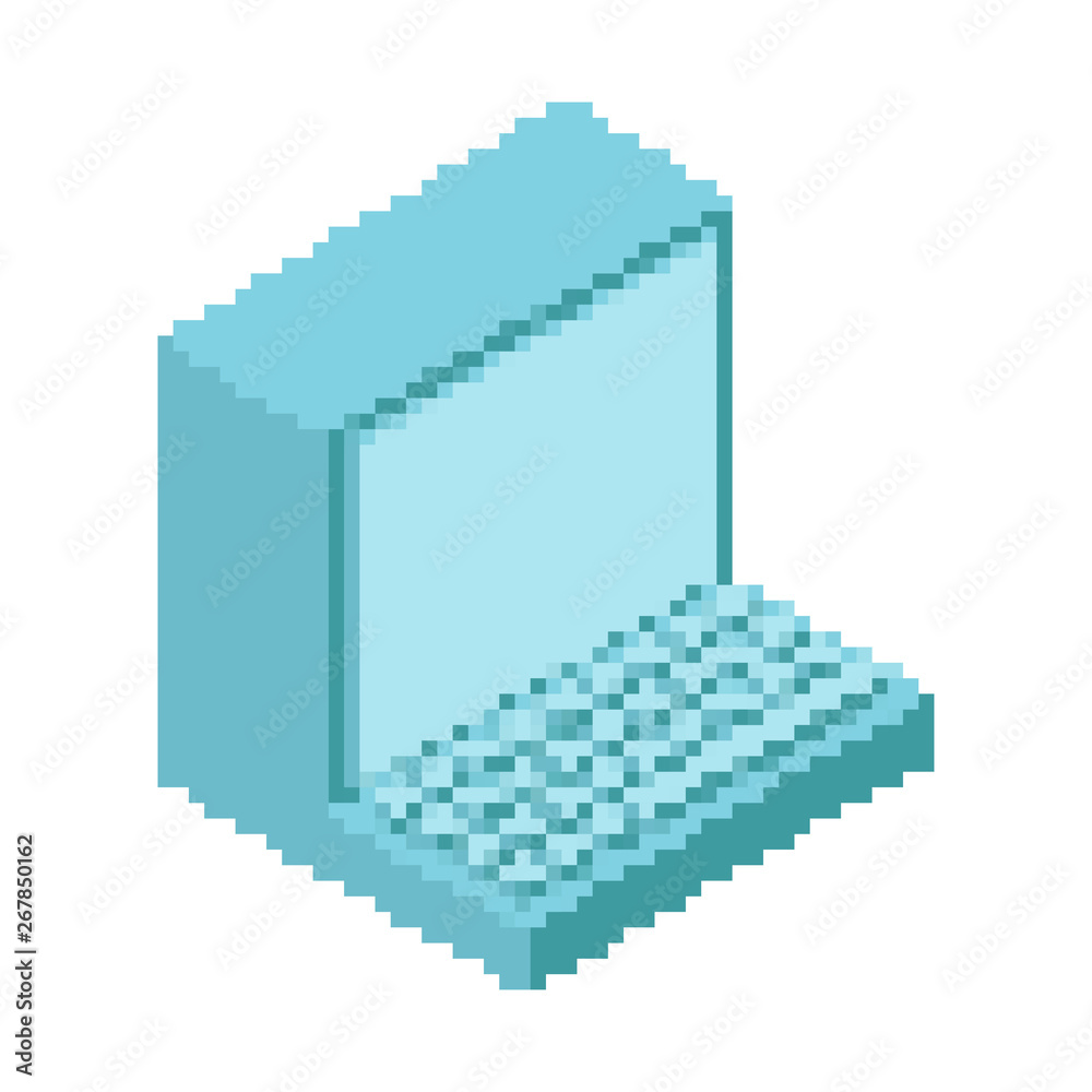 Old computer pixel art. Outdated PC 8 bit. obsolete technology 16bit ...