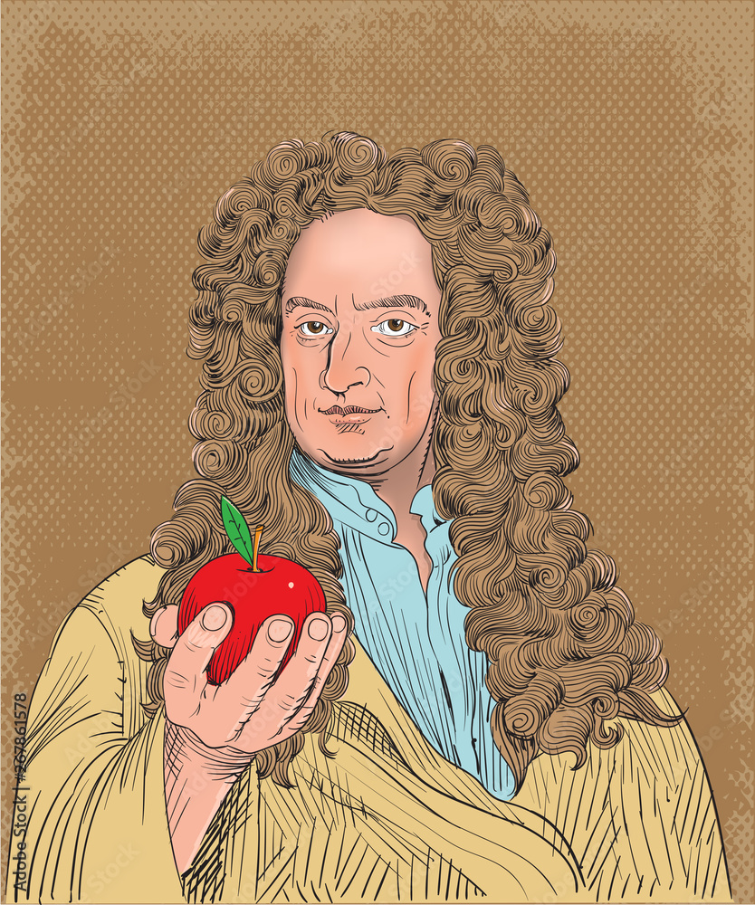 Isaac Newton portrait in line art illustration Stock Vector | Adobe Stock