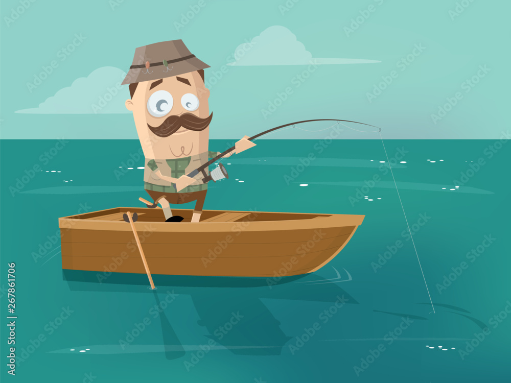 cartoon man in fishing boat Stock Vector | Adobe Stock