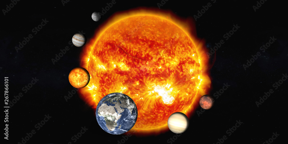 The Sun with Solar system planets in outer space. Planetary system ...