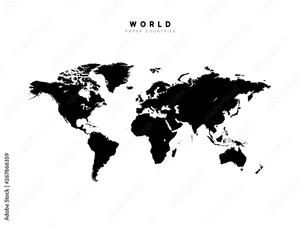World map detailed Silhouette, Isolated on white background. Stock ...