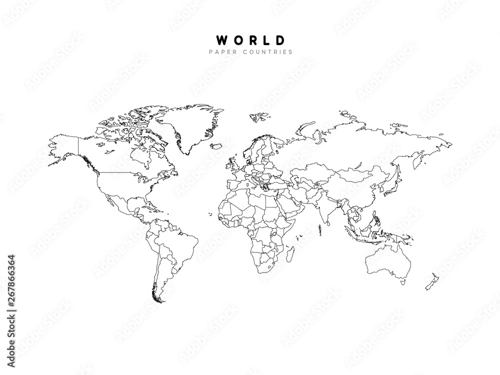 World map detailed Contour, Isolated on white background. Stock Vector ...