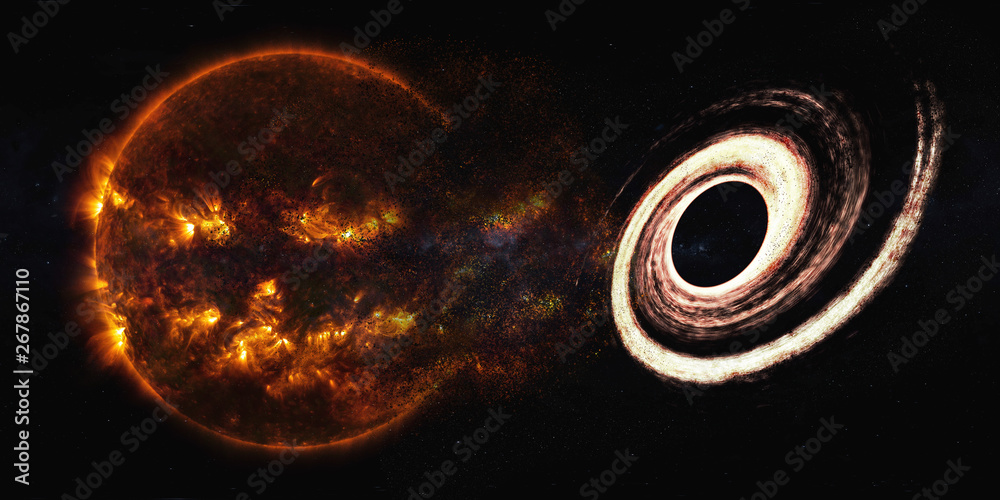 Sun explosion near black hole in the outer space. Solar system end ...