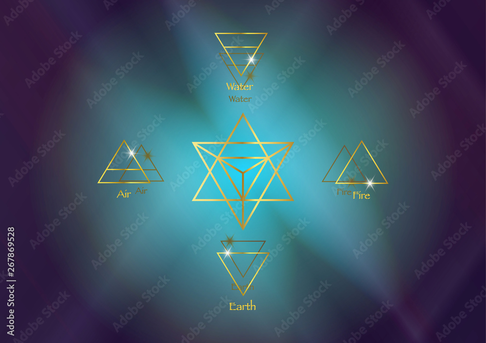 icon elements : Air Earth Fire Water and Merkaba Star tetrahedron ...