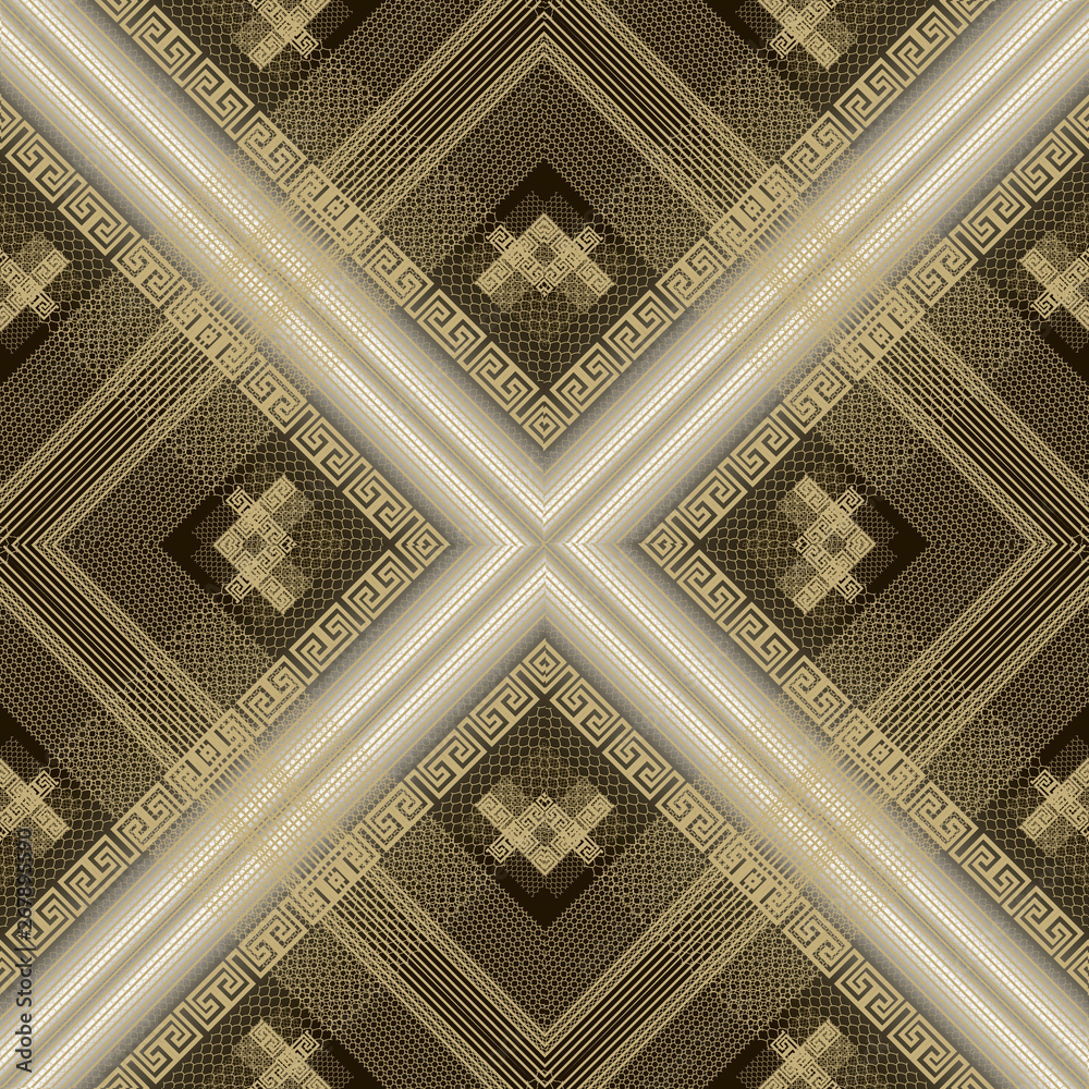 Striped textured 3d greek vector seamless pattern. Abstract geometric ...