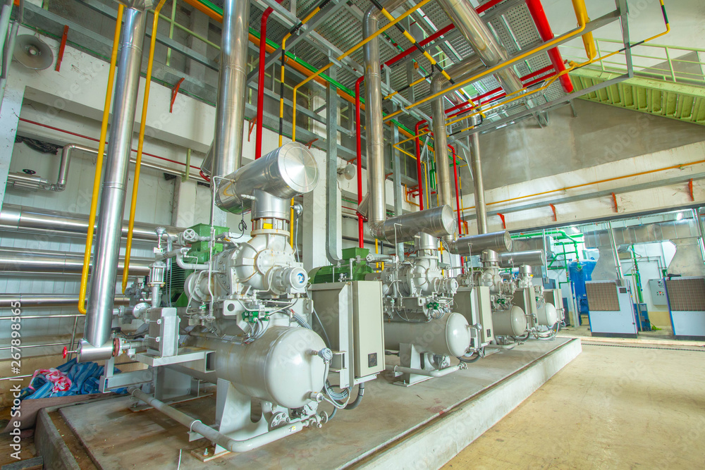 industrial compressor refrigeration station at manufacturing factory ...