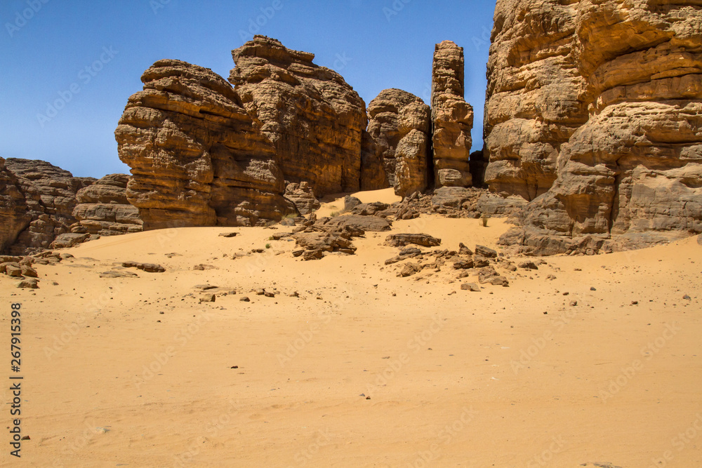 Sahara desert. Sahara’s landscape. Amazing sandstone rock formation at ...
