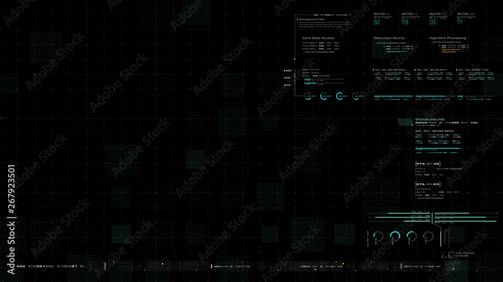 Futuristic source code digital data telemetry motion graphic display screen with user interface ...