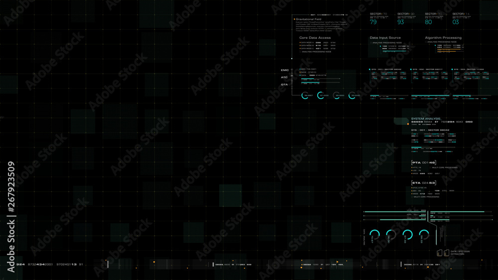 Futuristic source code digital data telemetry motion graphic display screen with user interface ...