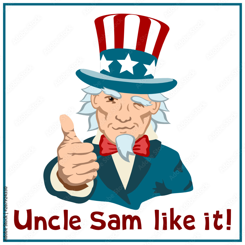 Smiling uncle Sam shows thumb up like and text Stock Vector | Adobe Stock