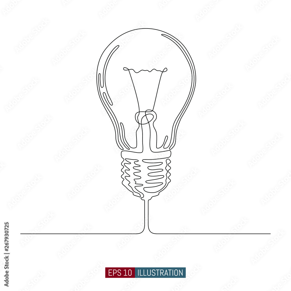 Continuous line drawing of light bulb. Idea symbol. Template for your ...