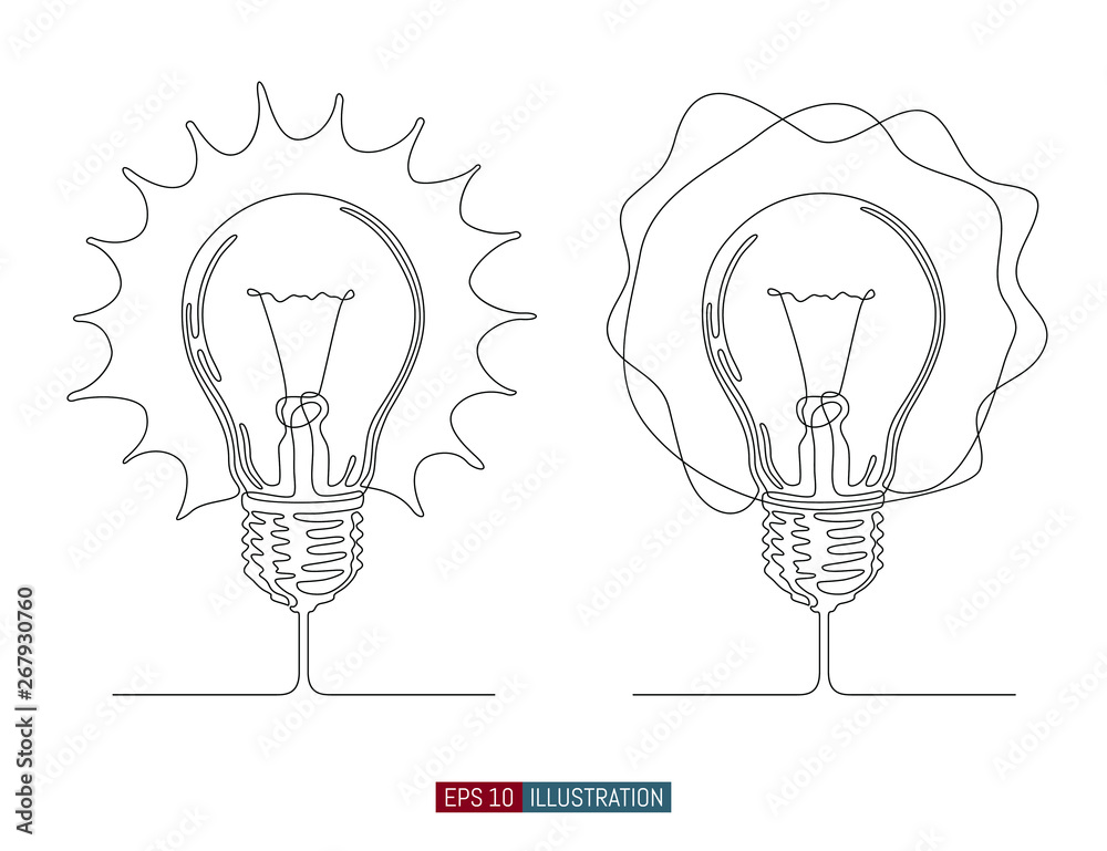 Continuous line drawing of light bulb. Idea symbol. Template for your ...