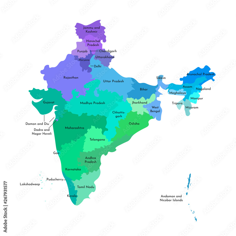 Vector isolated illustration of simplified administrative map of India ...