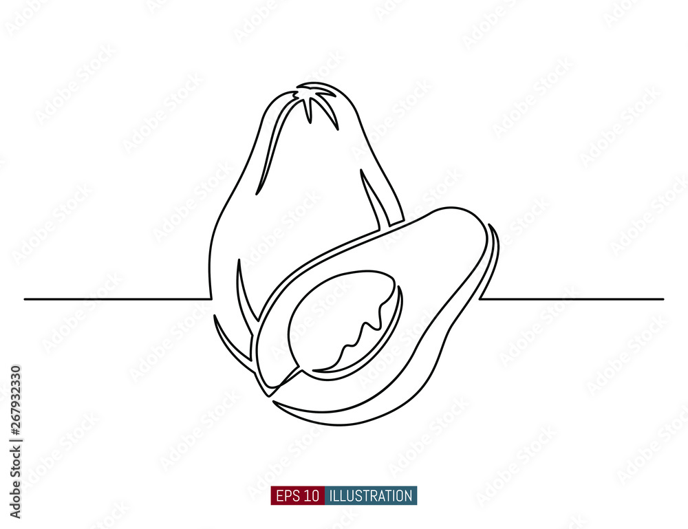 Continuous line drawing of avocado. Template for your design. Vector ...