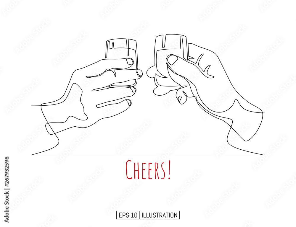 Continuous line drawing of hand holding glass. Template for your design ...