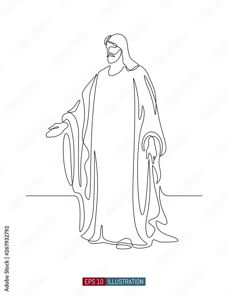 Continuous line drawing of Jesus Christ. Template for your design works ...