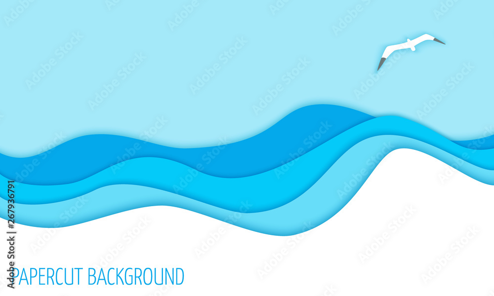 Abstract background with the image of sea waves. Cut out of paper. 3d ...