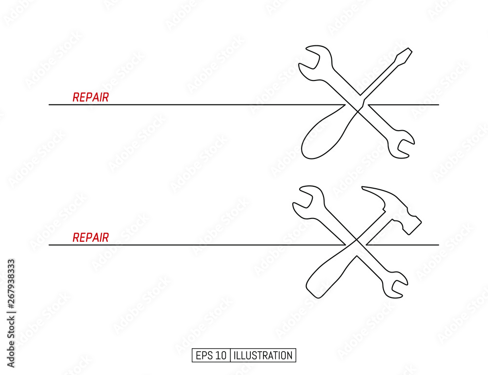 Continuous line drawing of tools. Template for your design. Vector ...