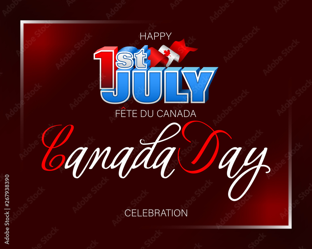 Holiday design, background with handwriting and 3d texts, maple leaf ...