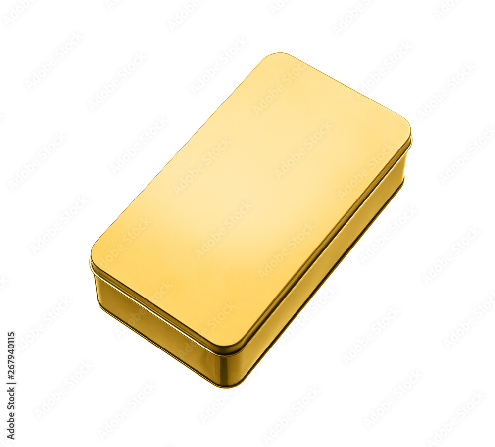 Gold metal box isolated on white background. Stock Photo | Adobe Stock