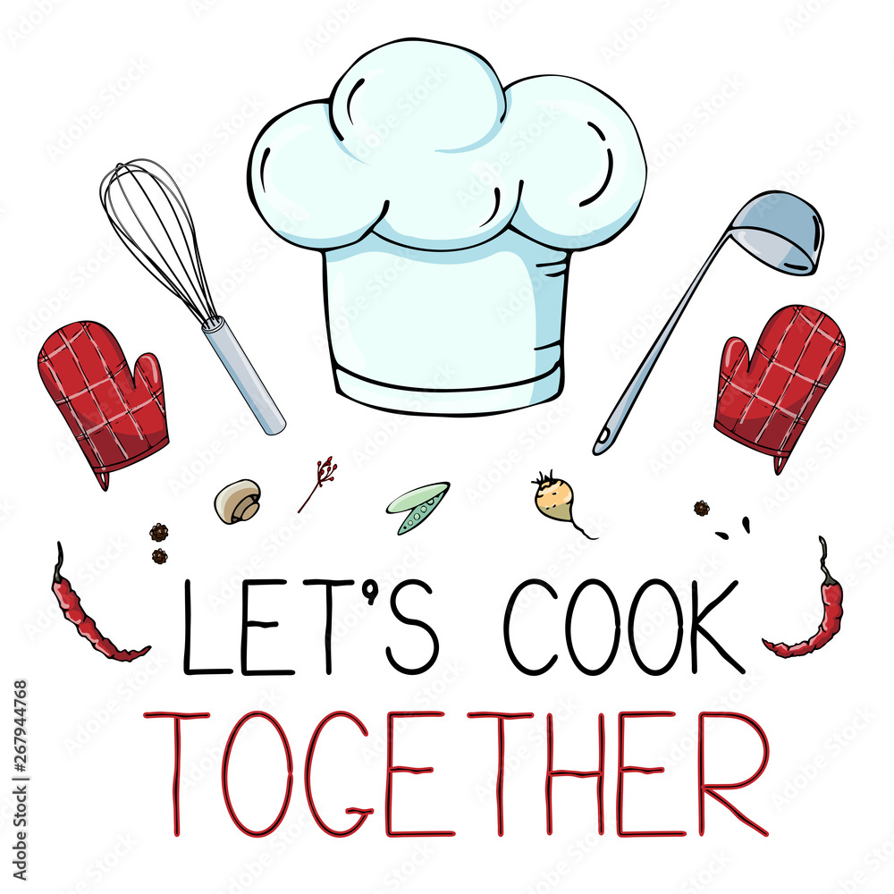 Hand drawn illustration with Kitchen Utensils. Actual vector drawing of ...