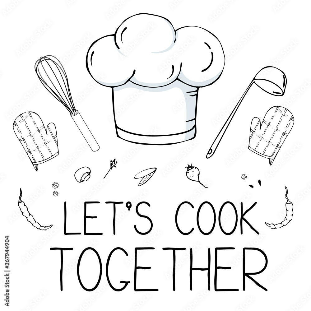 Vecteur Stock Hand drawn illustration with Kitchen Utensils. Actual ...