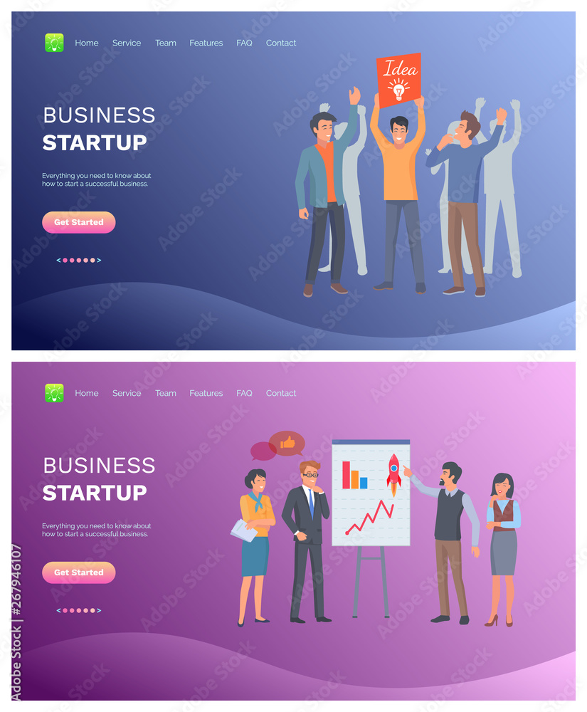 Business startup vector, successful cheerful teamwork with innovative ...