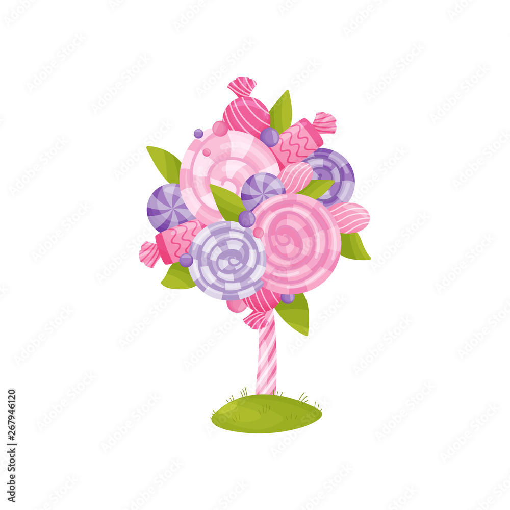 Fabulous tree of candy and candy. Vector illustration on white ...