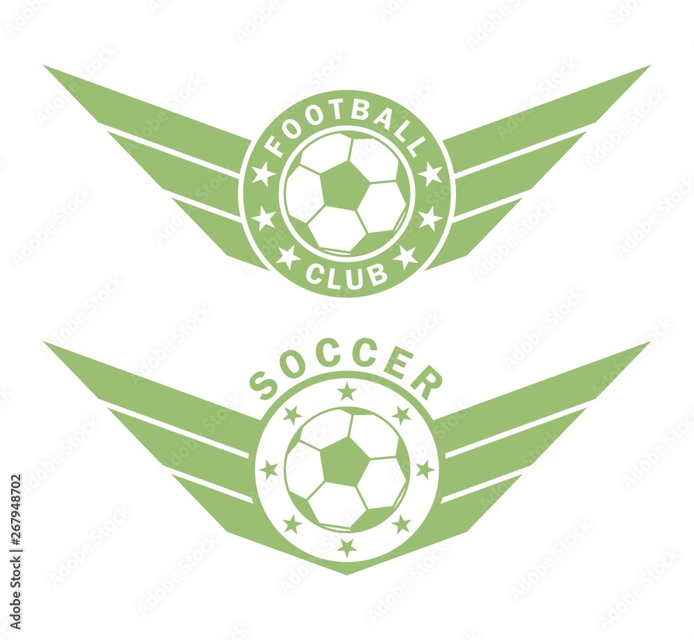 Color illustration of a soccer ball with star wings and text. Football ...