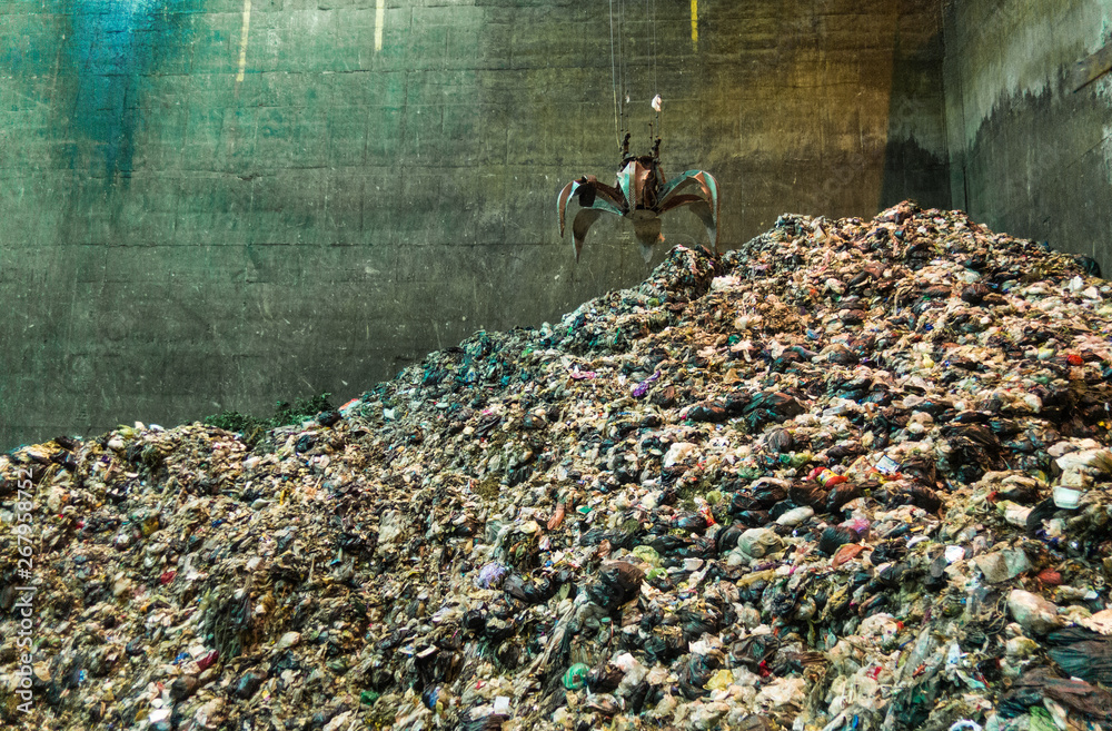 Enormous amount of garbage in solid waste management plant. Full of ...