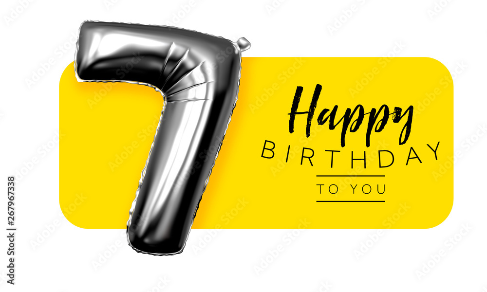 Happy 7th birthday yellow greeting background. 3D Rendering Stock ...