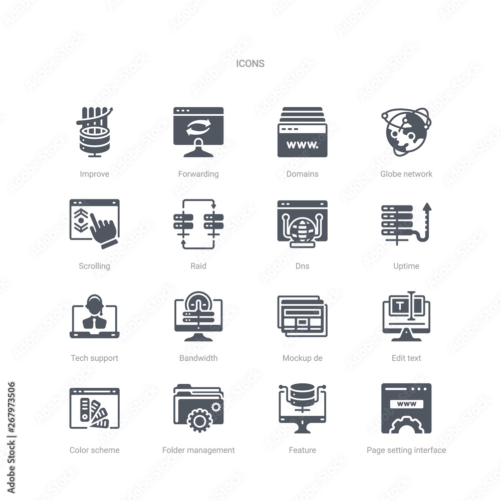 set of 16 vector icons such as page setting interface, feature, folder ...