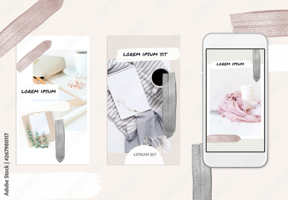 Metallic Brush Stroke Social Post Layout Stock Template | Adobe Stock