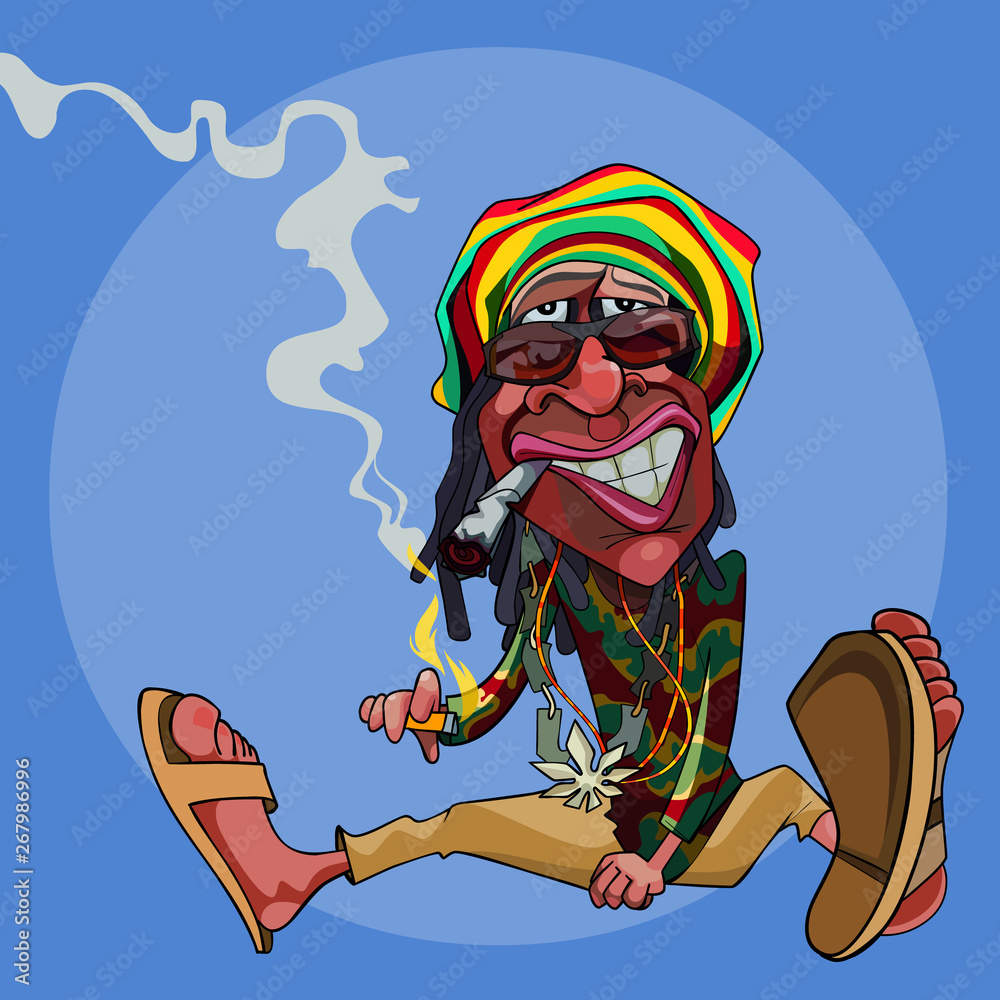 cartoon funny man rastaman sits on the floor and smokes Stock Vector ...