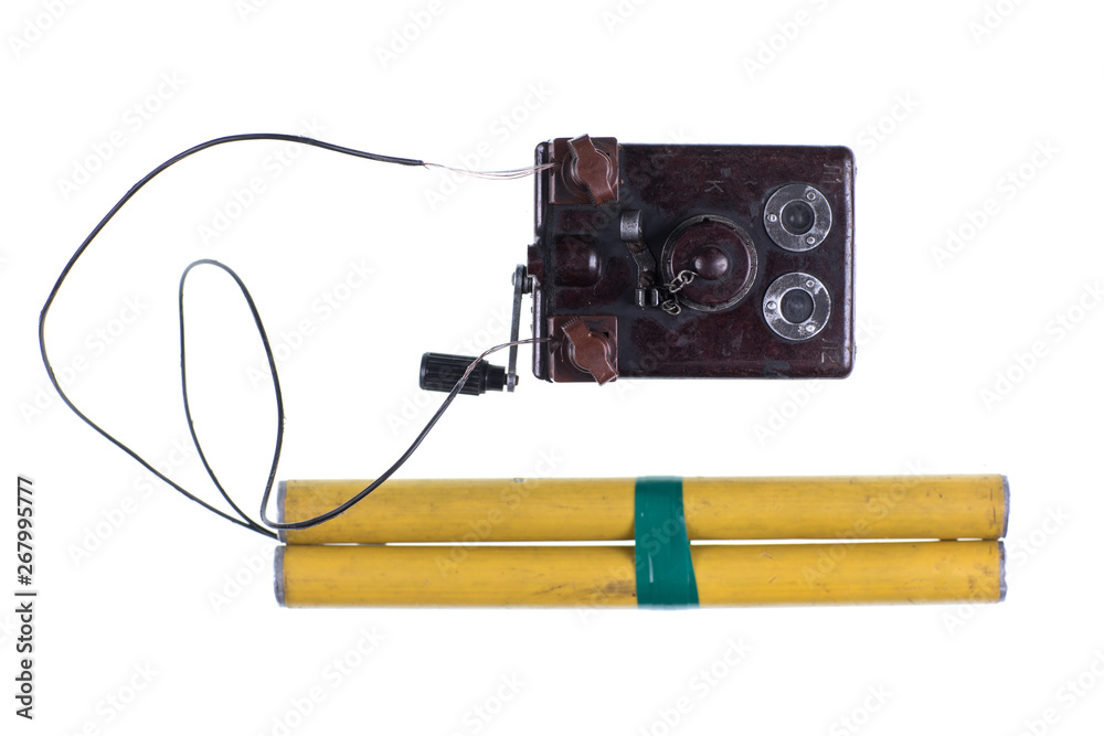 Poster old detonator for dynamite isolated on white background – Wall ...