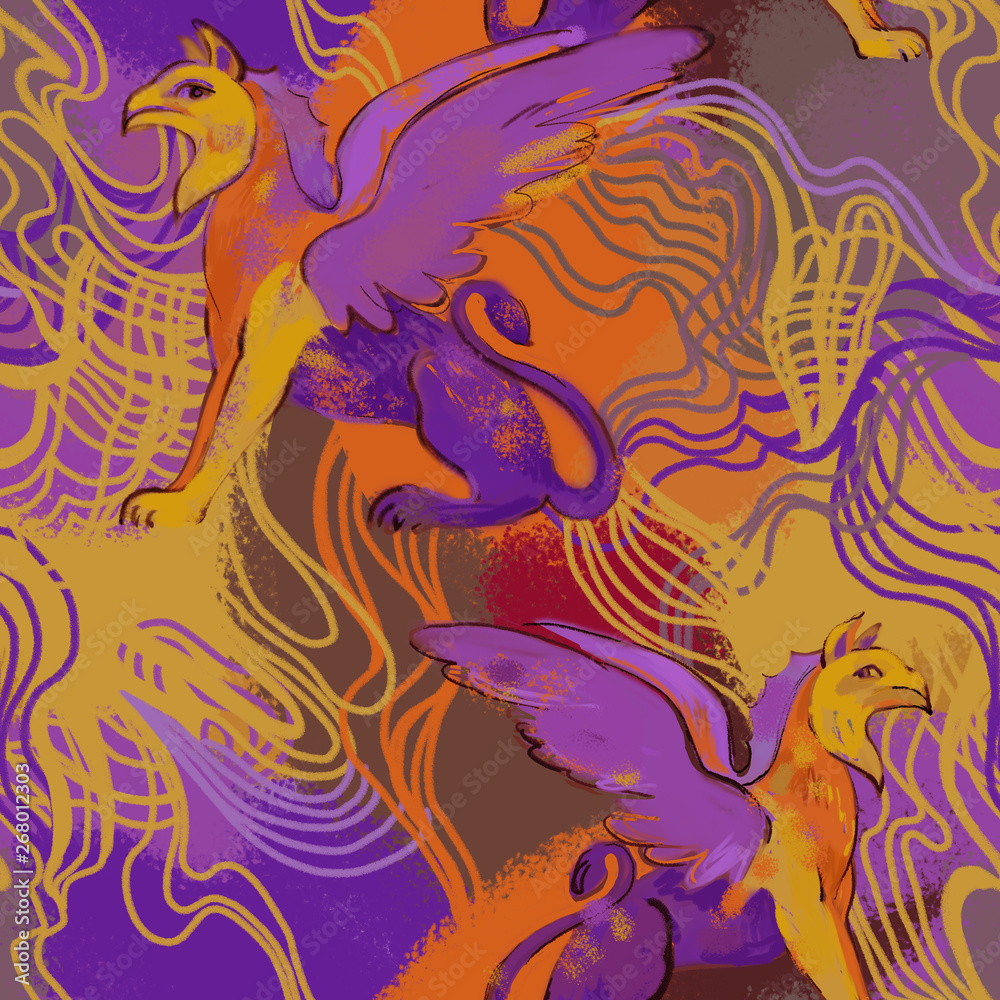 Seamless pattern with mythological animal. Pattern made of Griffins ...