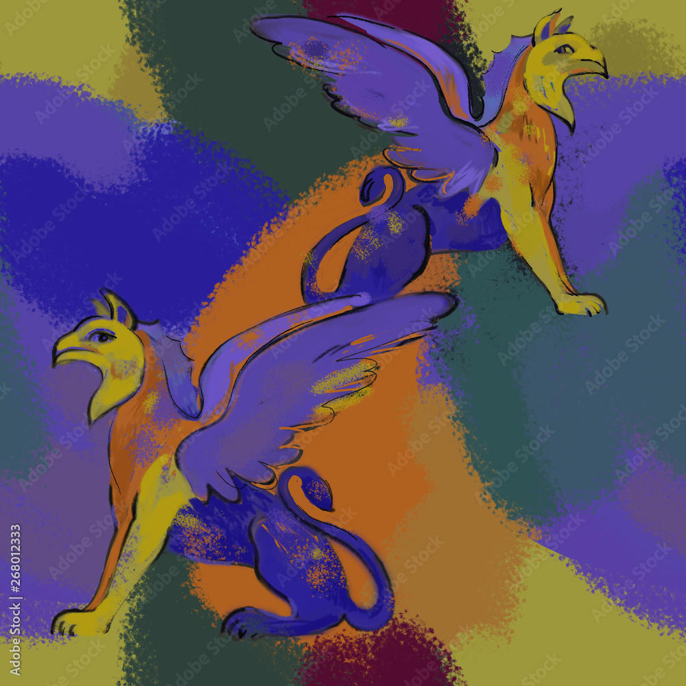 Seamless pattern with mythological animal. Pattern made of Griffins ...