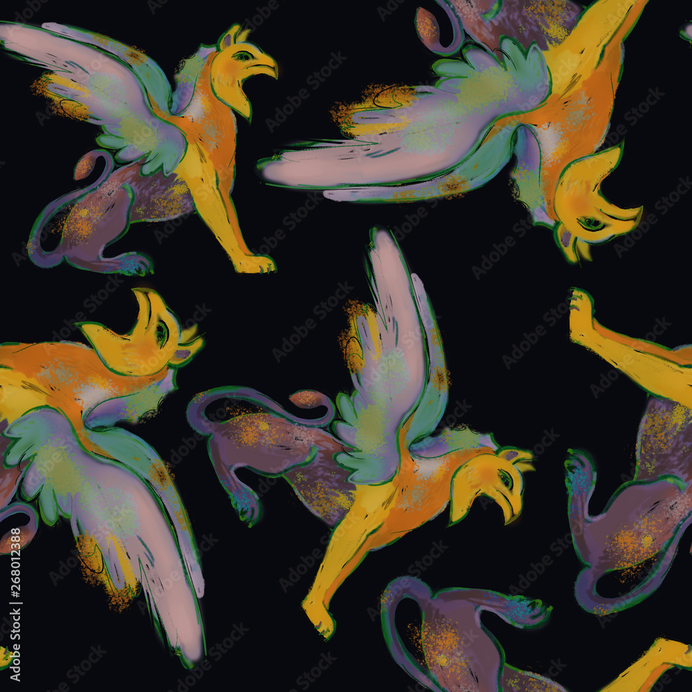 Seamless pattern with mythological animal. Backdrop made of Griffins ...