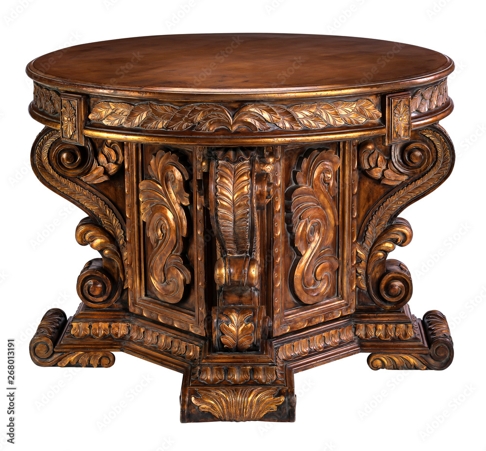 Table round decorative wood carved with clipping path. Stock Photo ...