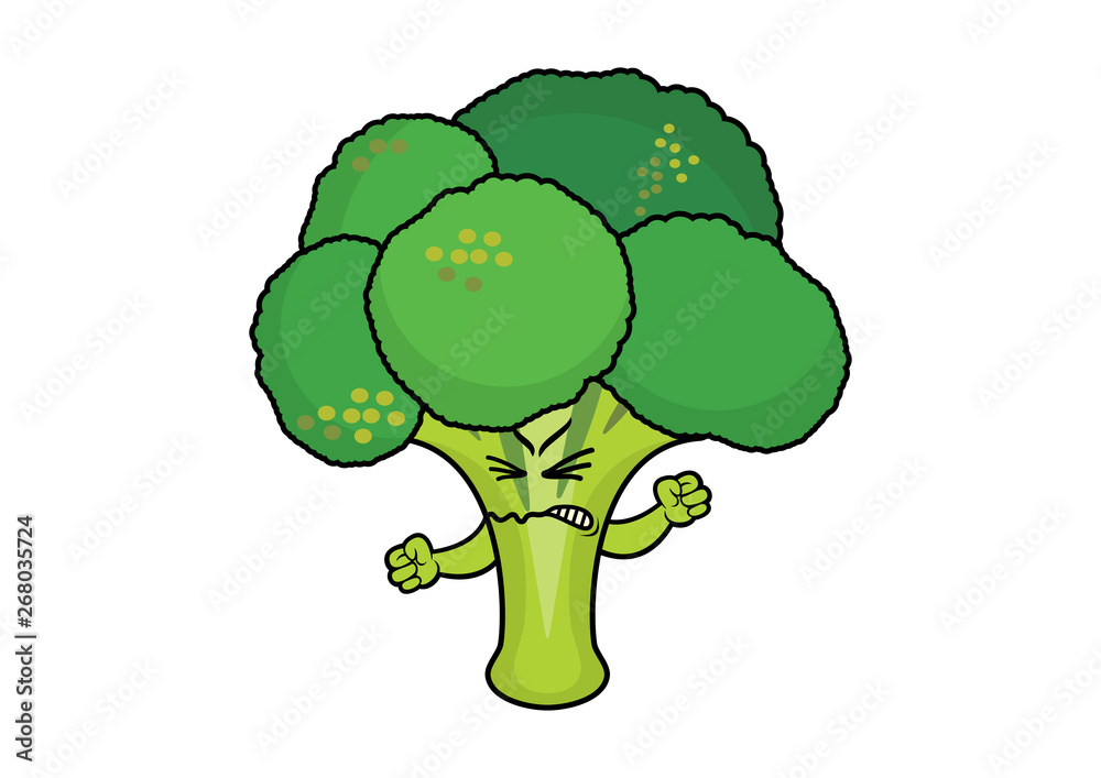 Funny angry broccoli cartoon character. Disgusting broccoli vector ...